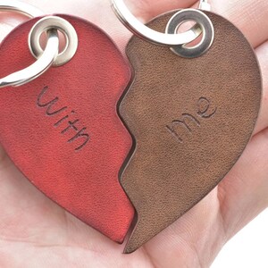 Split Heart Keychain, Leather Keyring, Engraved, Custom Keychain ...