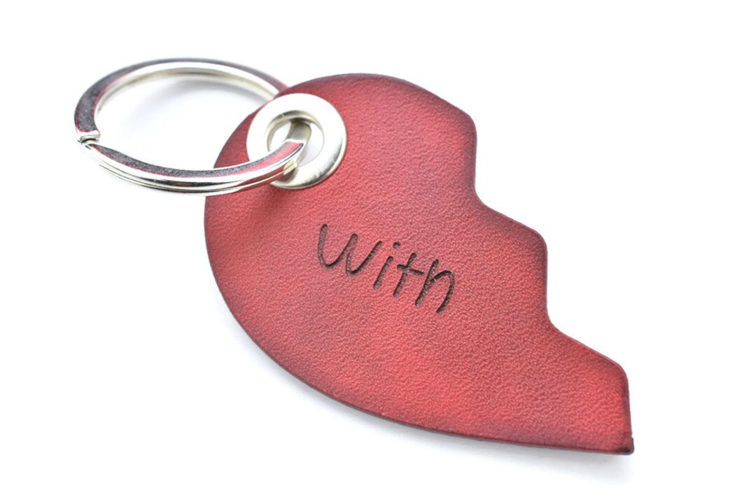 Split Heart Keychain, Leather Keyring, Engraved, Custom Keychain ...