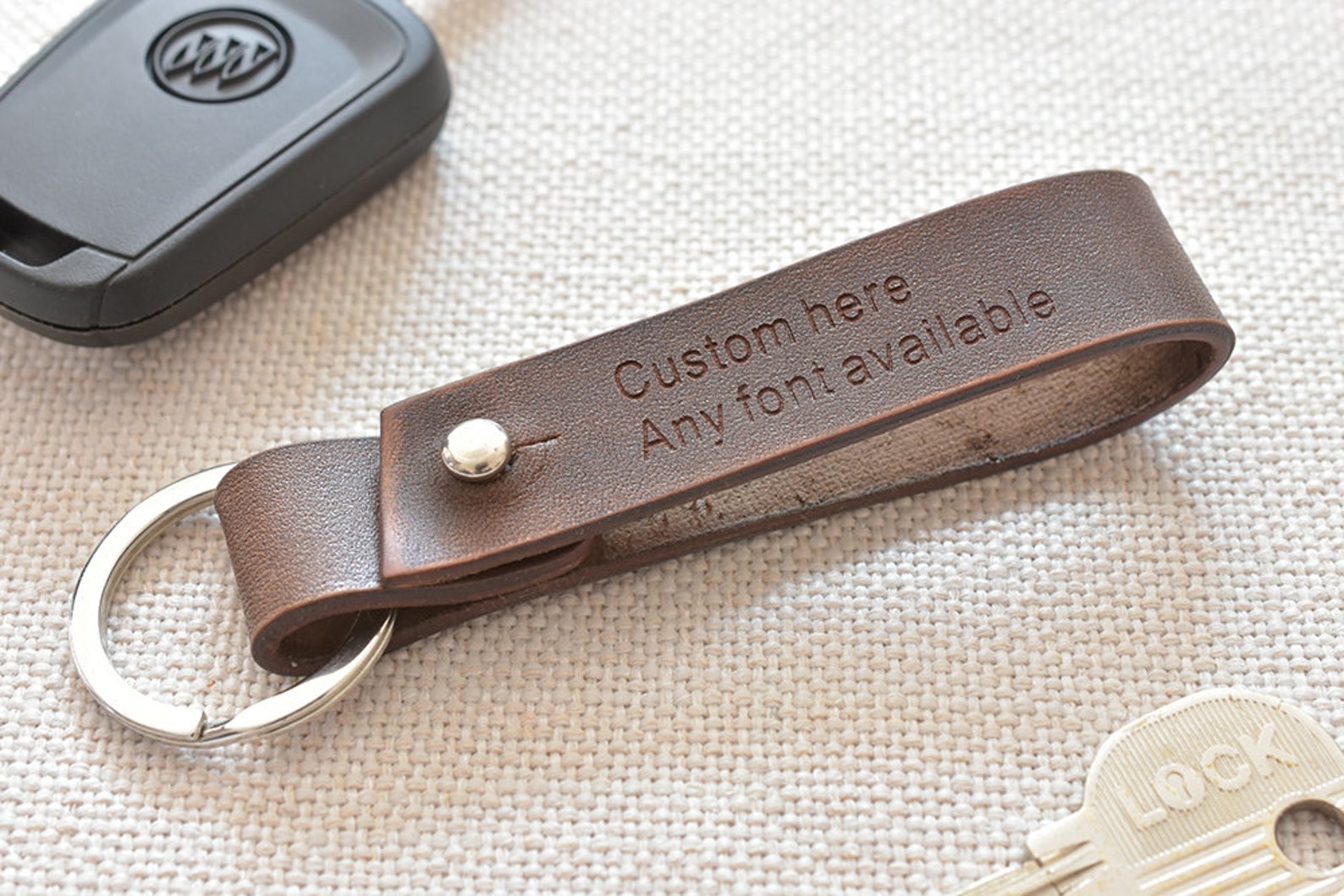 Leather Keychain Personalized Key Chain Engraved Key Ring | Etsy