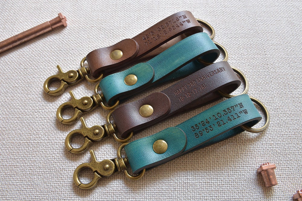 Personalized Leather Keychain, Key Chain, Key Fob, Monogram Keychain ...