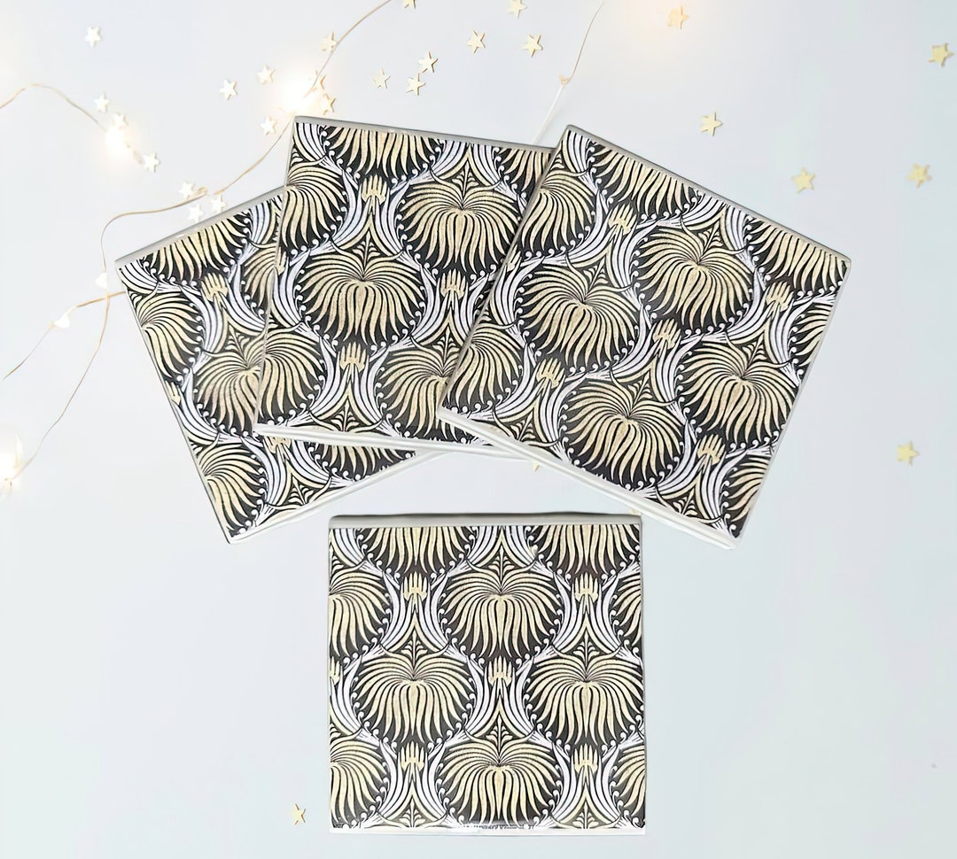Art Deco Coaster| Lotus Flower Coasters, Coasters, Ceramic Tile Coaster ...