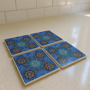 Blue Mediterranean Tile Coasters: Italian Ceramic Art, Set of 4 - Etsy