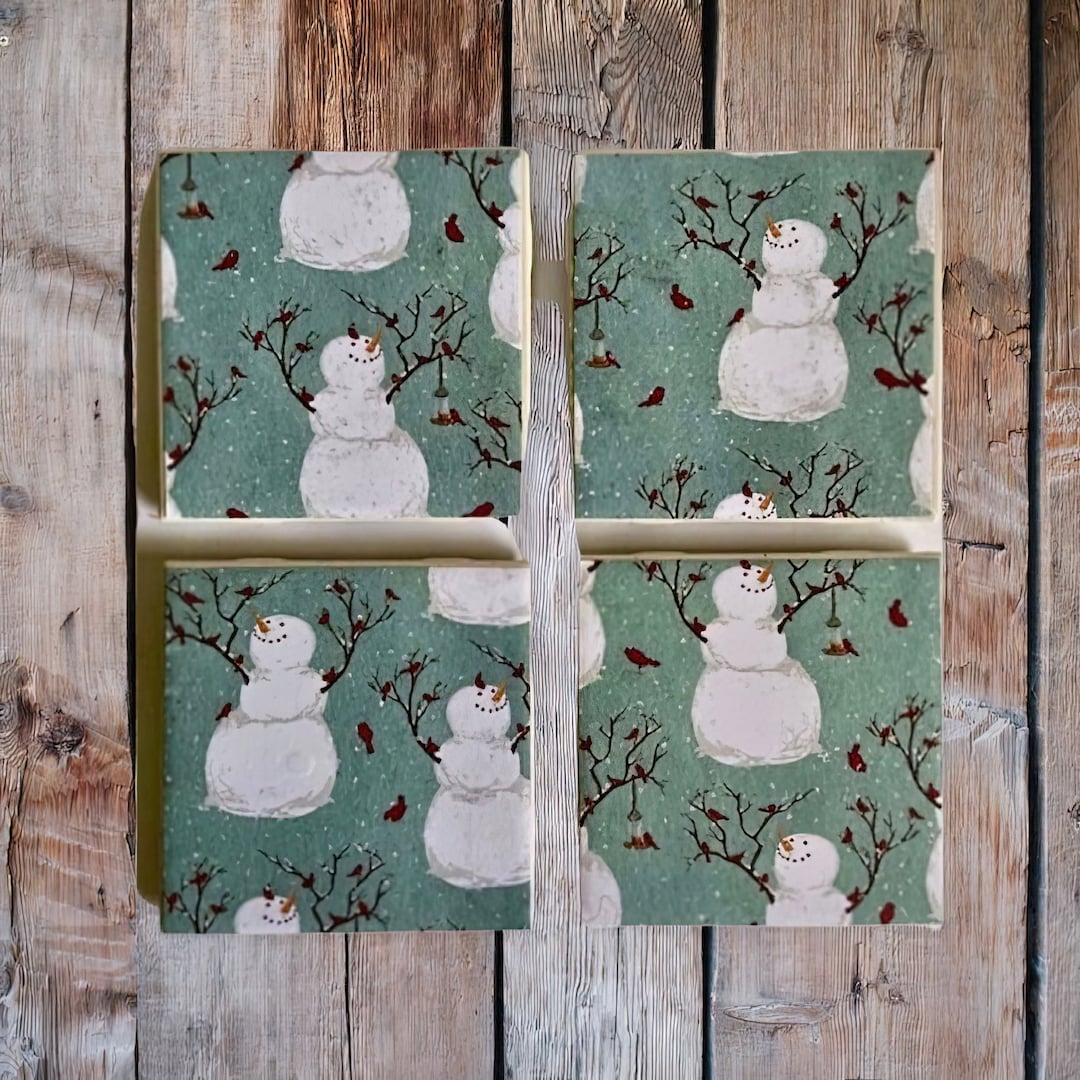 Vintage Snowman Coasters | Winter Coasters, Ceramic Coaster, Holiday ...