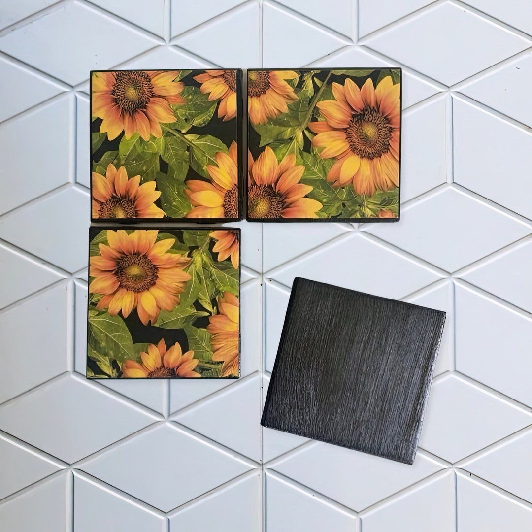Sunflower Coaster | Coaster, Wildflower Coaster, Decoupage Coaster ...