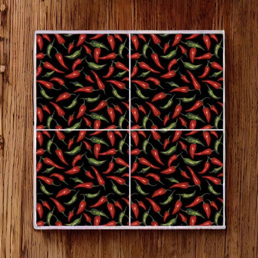 Hot Chili Peppers Coaster Set Red and Green Serrano Pepper, Ceramic ...