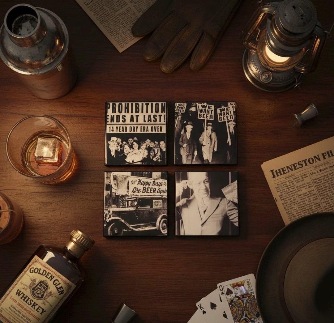 Prohibition Era Art Coasters: Ceramic Bar Decor, Man Cave (set of 4) - Etsy