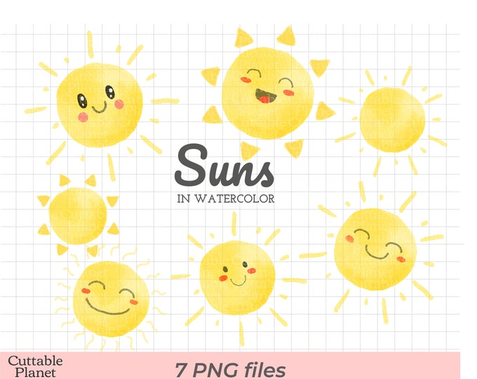 Watercolor Sun Clipart PNG, Cute Sun Clip Art, Happy Sun, Sunshine ...