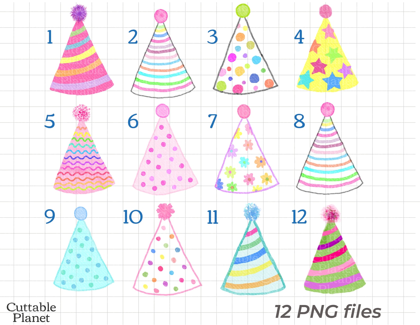 Watercolor Party Hats Png Transparent Background, Instant Download ...
