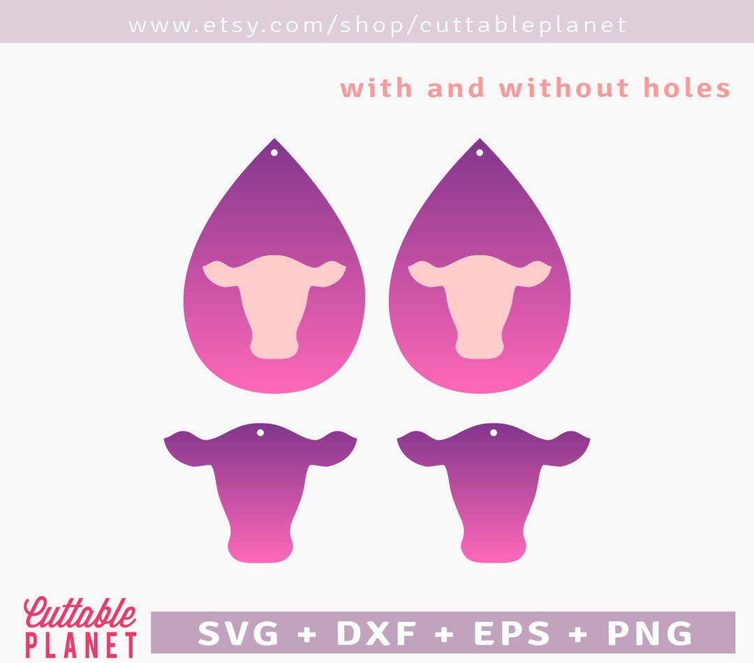 Cow Without Horns Earring Templates Svg, Dxf, Eps, Png, Cow Teardrop ...