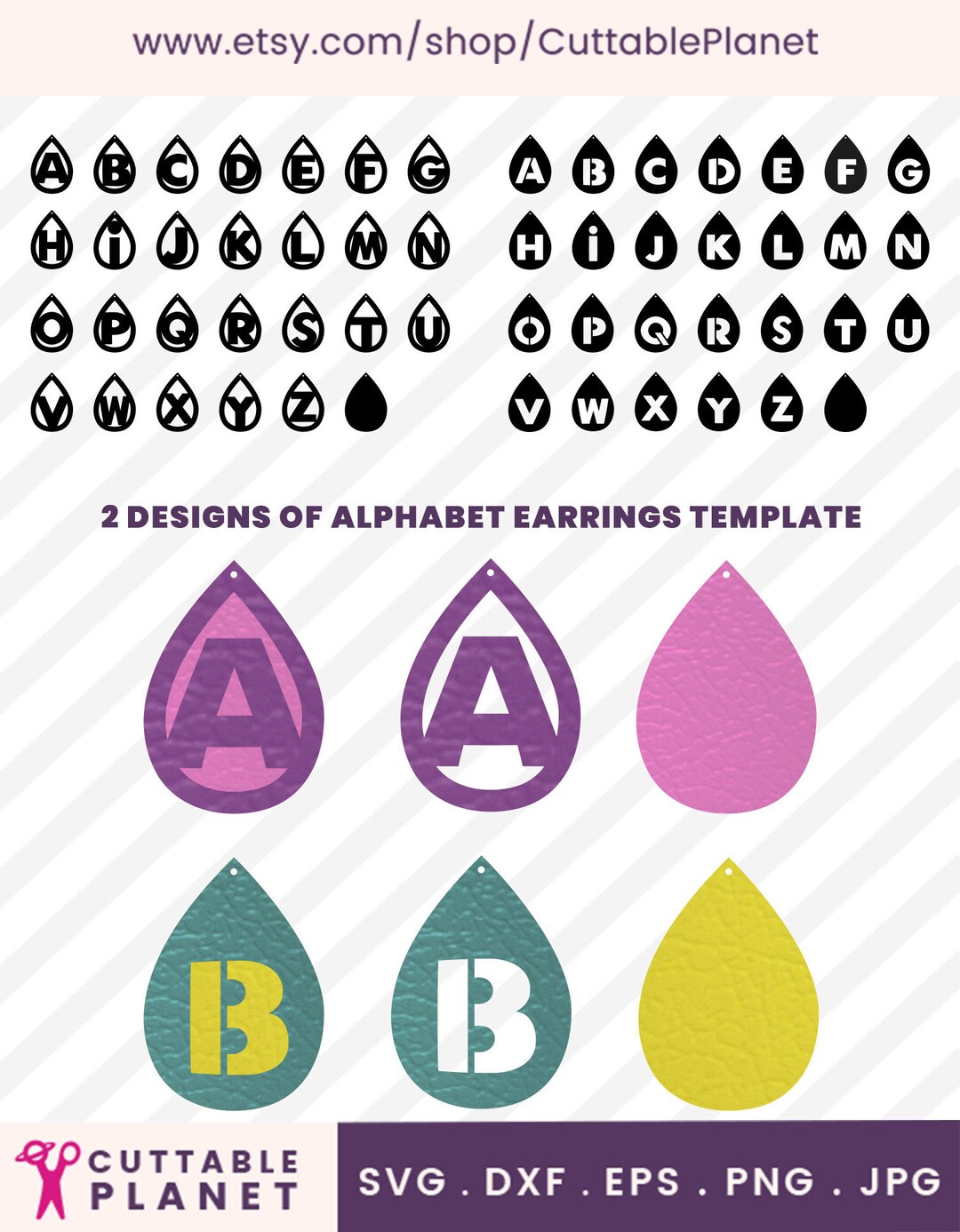 Alphabet Earrings Teardrop Svg, Dxf, Eps, Png, Jpg, Letters Teardrop ...
