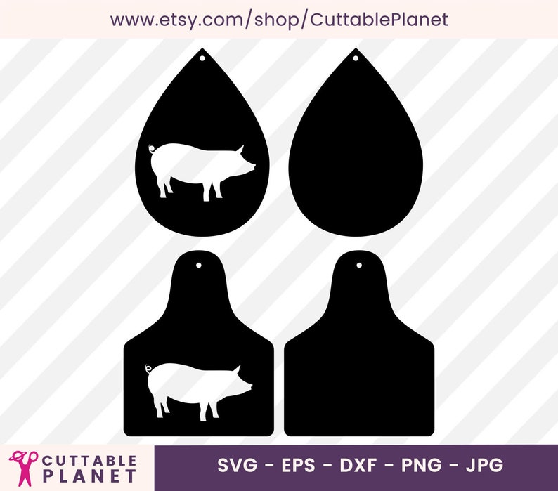 Pig earrings template svg dxf eps png jpg faux leather | Etsy
