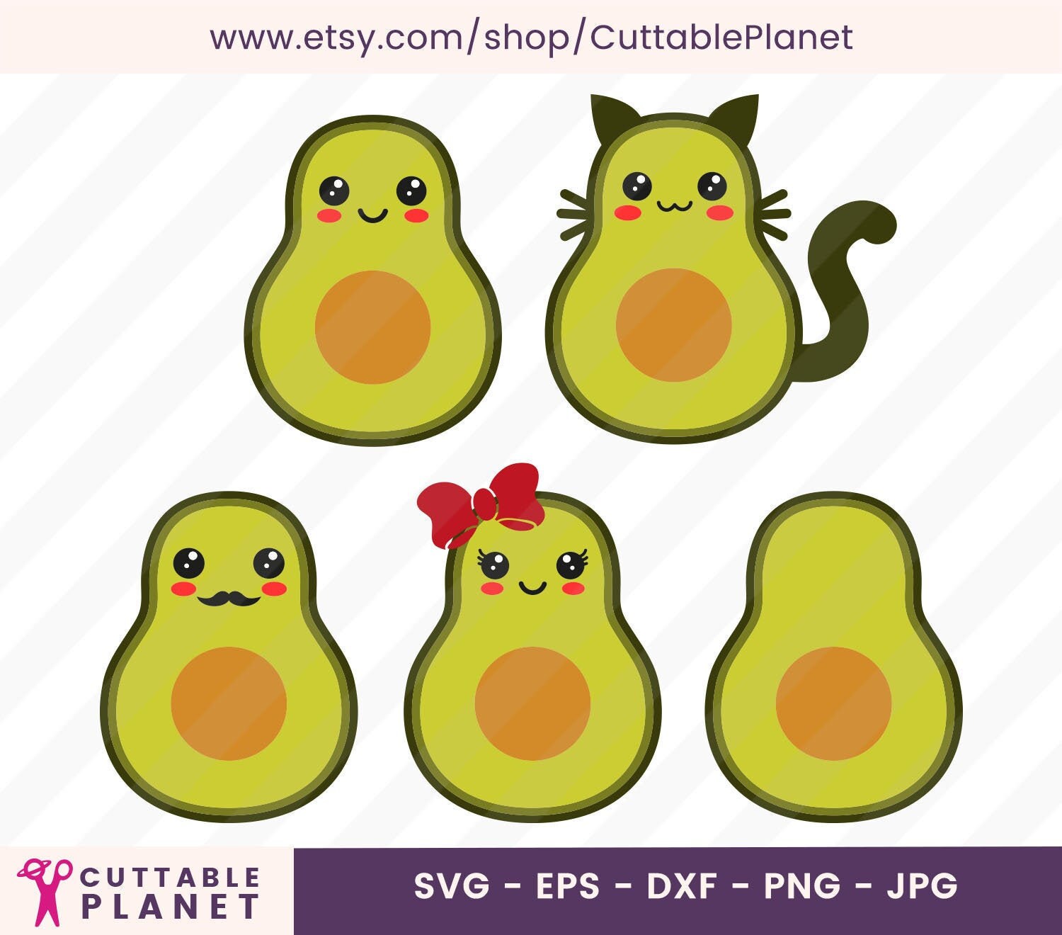 Aguacate kawaii paquete svg, dxf, eps, png, jpg, avocat svg, aguacate ...