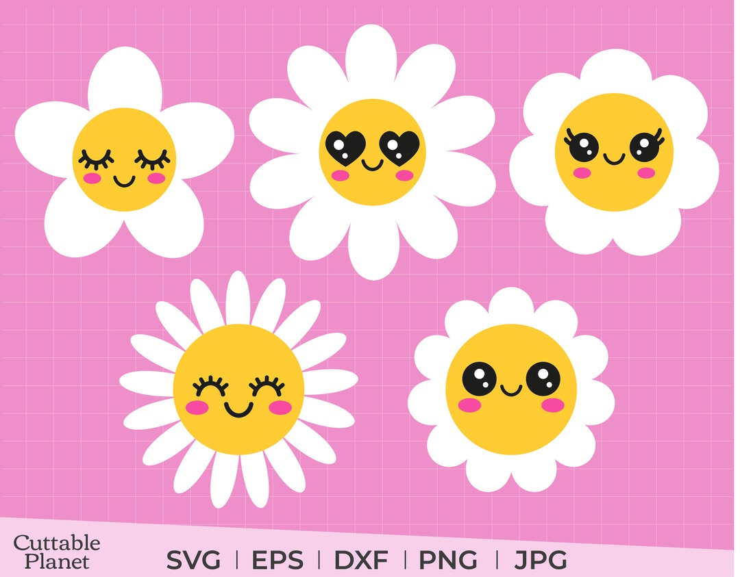 Kawaii Flower Svg, Dxf, Eps, Png, Jpg, Kawaii Flower Clipart, Kawaii ...