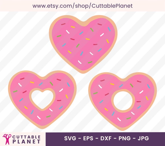 Pink donut heart svg dxf eps png jpg Valentine's day | Etsy