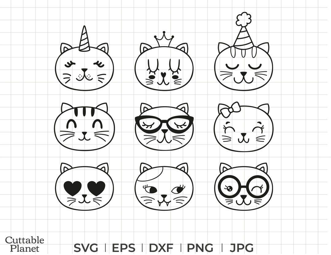 Cat Face Outline Svg Dxf Eps Png Cat Face Outline Png Cat Face Clipart Svg Doodle Cat