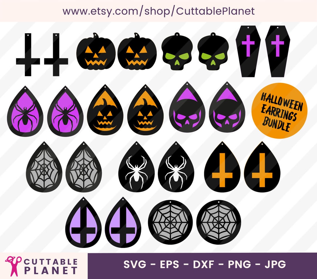 Halloween Earrings Bundle Template Svg, Dxf, Eps, Png, Jpg, Pumpkin ...
