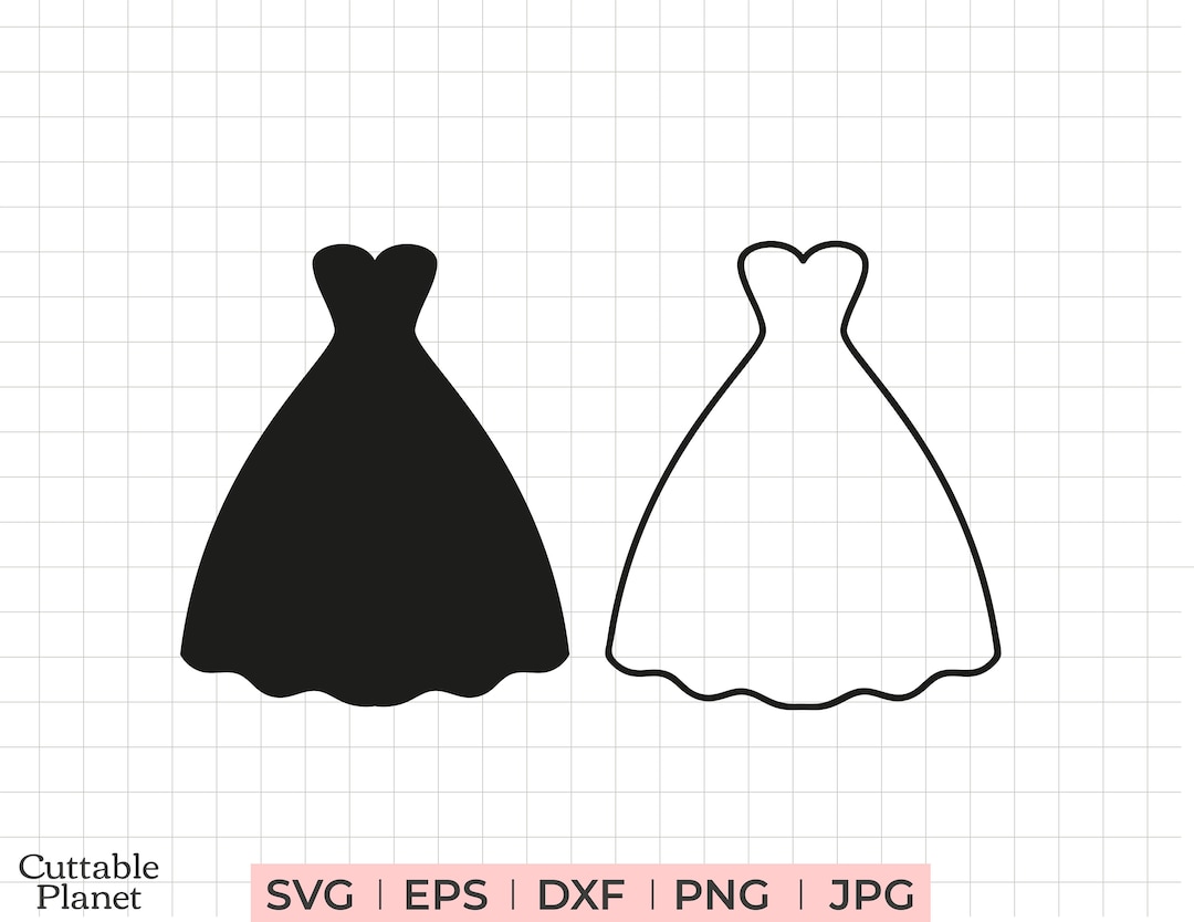 Wedding Dress Svg, Dxf, Eps, Png, Jpg, Wedding Dress Outline Svg ...