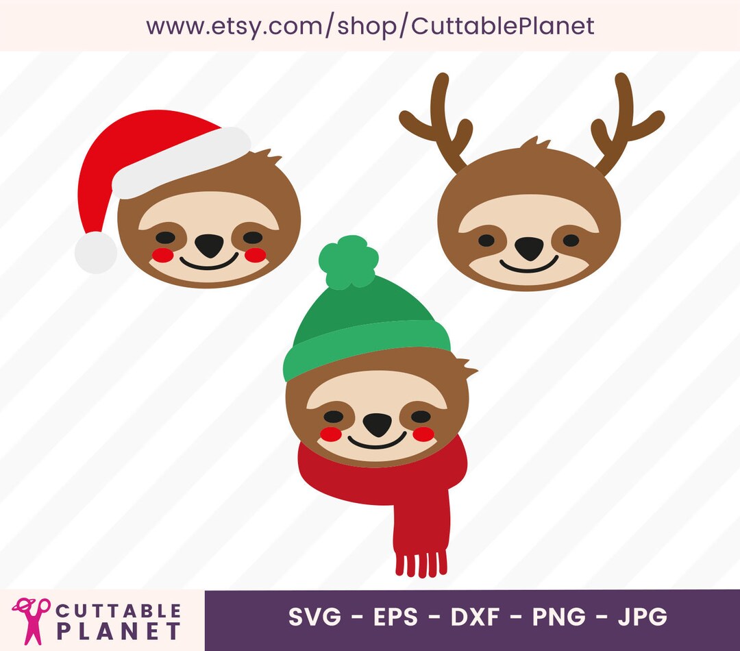 Sloth Christmas Svg, Dxf, Eps,png, Jpg, Sloth Faces Svg, Instant ...