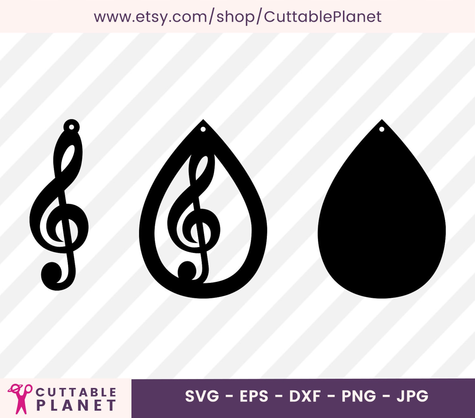 Treble Clef Earrings Template Svg Dxf Eps Png Jpg Music | Etsy Canada