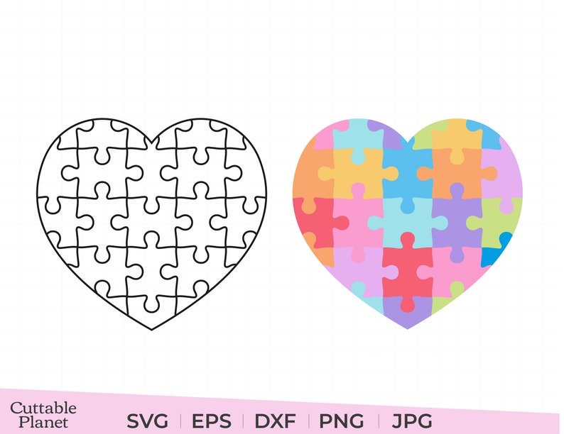 Puzzle Heart Svg Dxf Eps Png Jpg Heart Puzzle Png Heart - Etsy