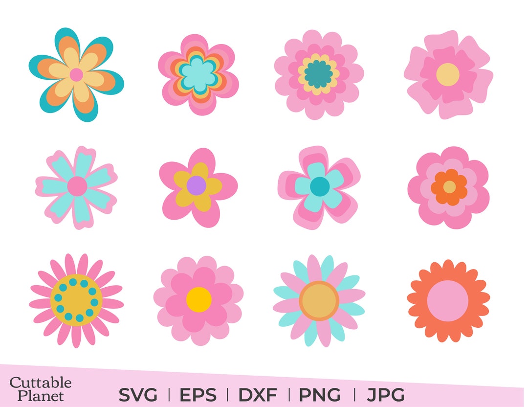 Retro Flowers Svg, Dxf, Eps, Png, Jpg, Vintage Flowers Svg, Retro ...
