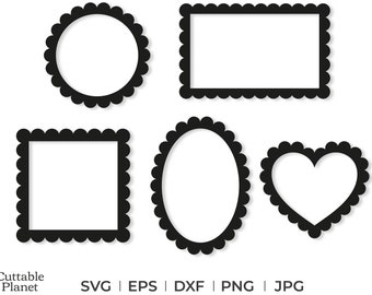 Black Scalloped Frames Clipart Square, Circle, Oval, Borders, Frames ...