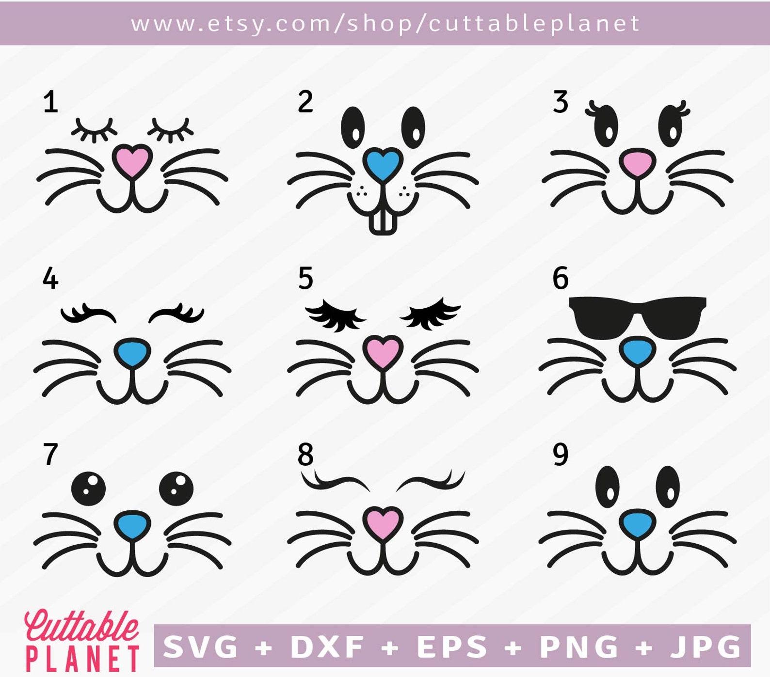 Bunny Face Svg Dxf Eps Png Jpg Instant Download Easter | Etsy