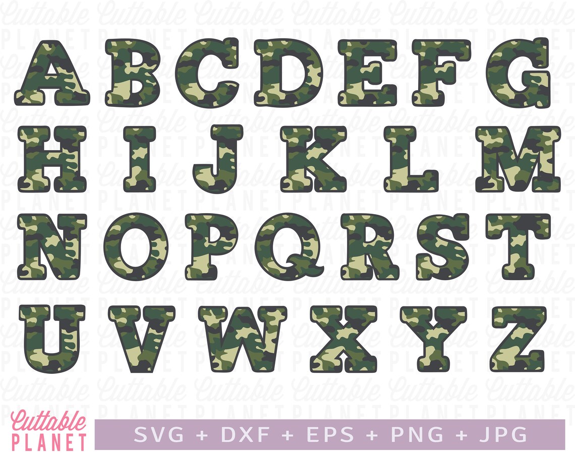 Camo Alphabet Svg Dxf Eps Png Jpg Green Camo Alphabet - Etsy