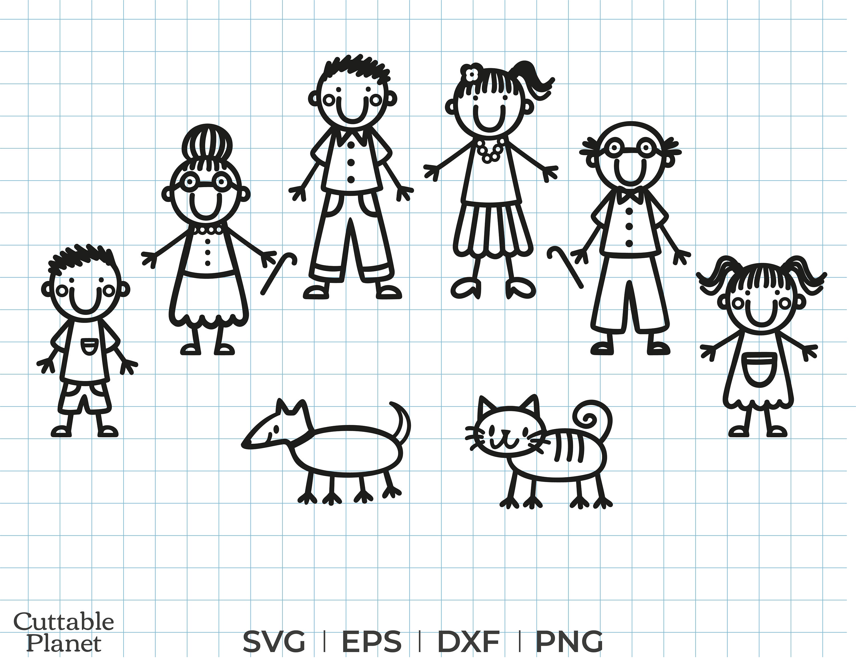 Stick Figure Family Of 4 With Dog