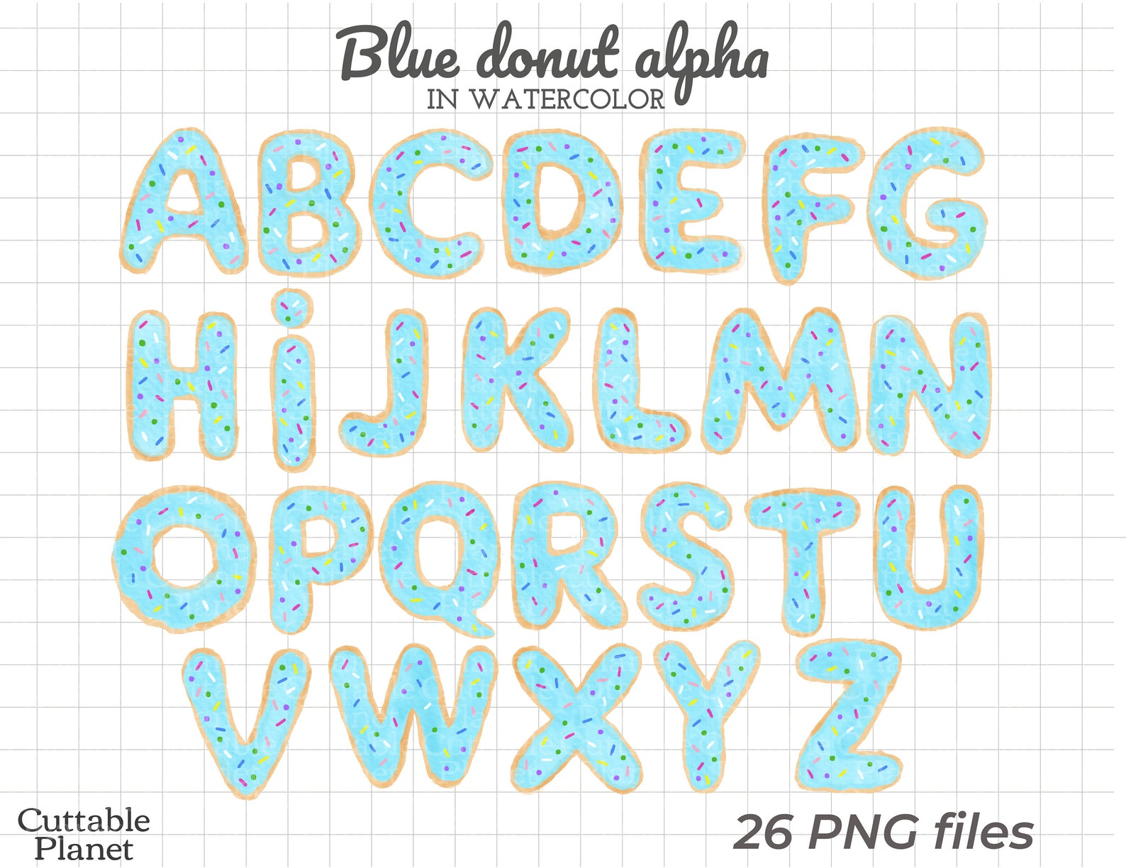 Blue Watercolor Donut Alphabet Png Transparent Background, Blue ...