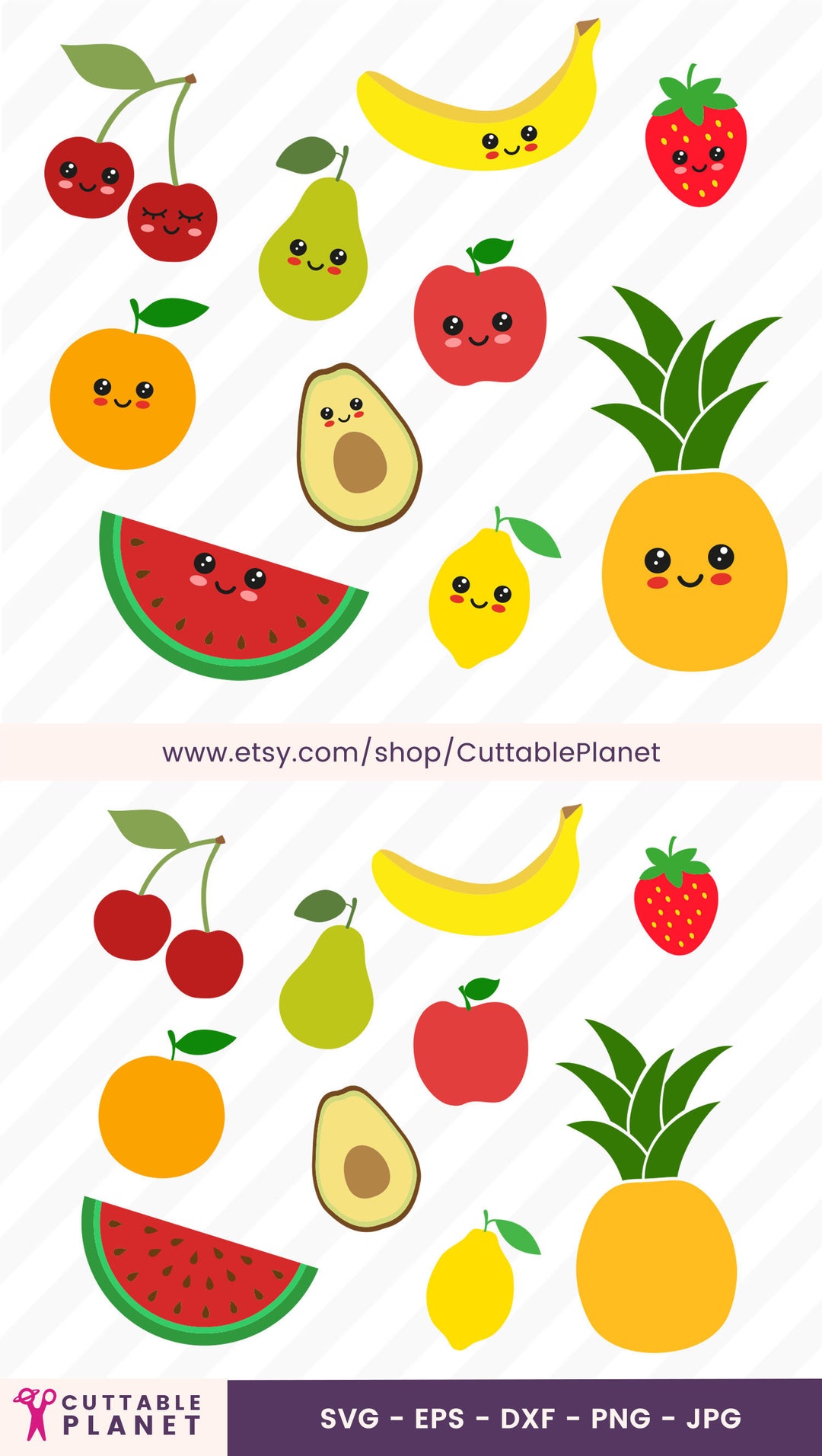 Fruits Bundle Svg, Dxf, Eps, Png, Jpg, Kawaii Lemon Svg, Cherries ...