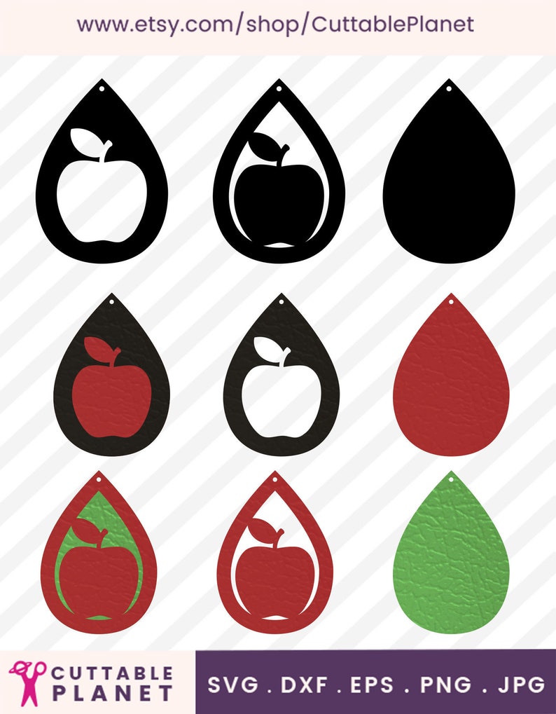 Apple Earrings Svg Dxf Eps Png Jpg Apple Teardrop - Etsy