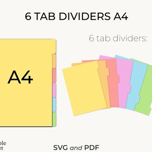 6 Tab Dividers for A4 Svg and Pdf, 6 Tab Dividers Template Svg, Instant ...