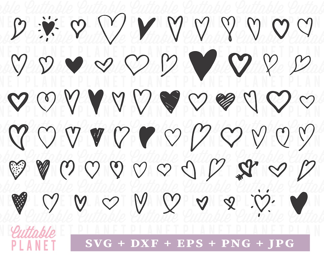 Hand Drawn Heart Svg, Dxf, Eps, Png, Jpg, Bundle Doodle Hearts Svg ...