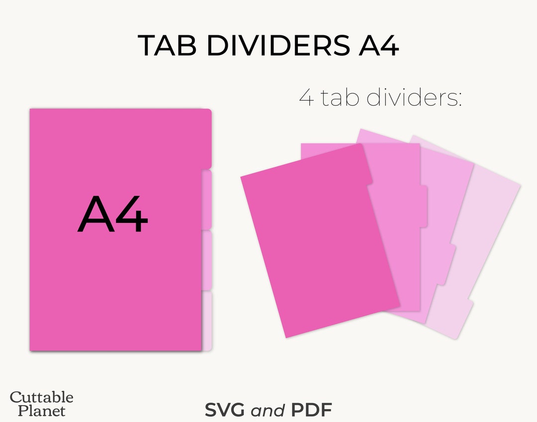 4 Tab Dividers for A4 Svg and Pdf, 4 Tab Dividers Template Svg, Instant ...