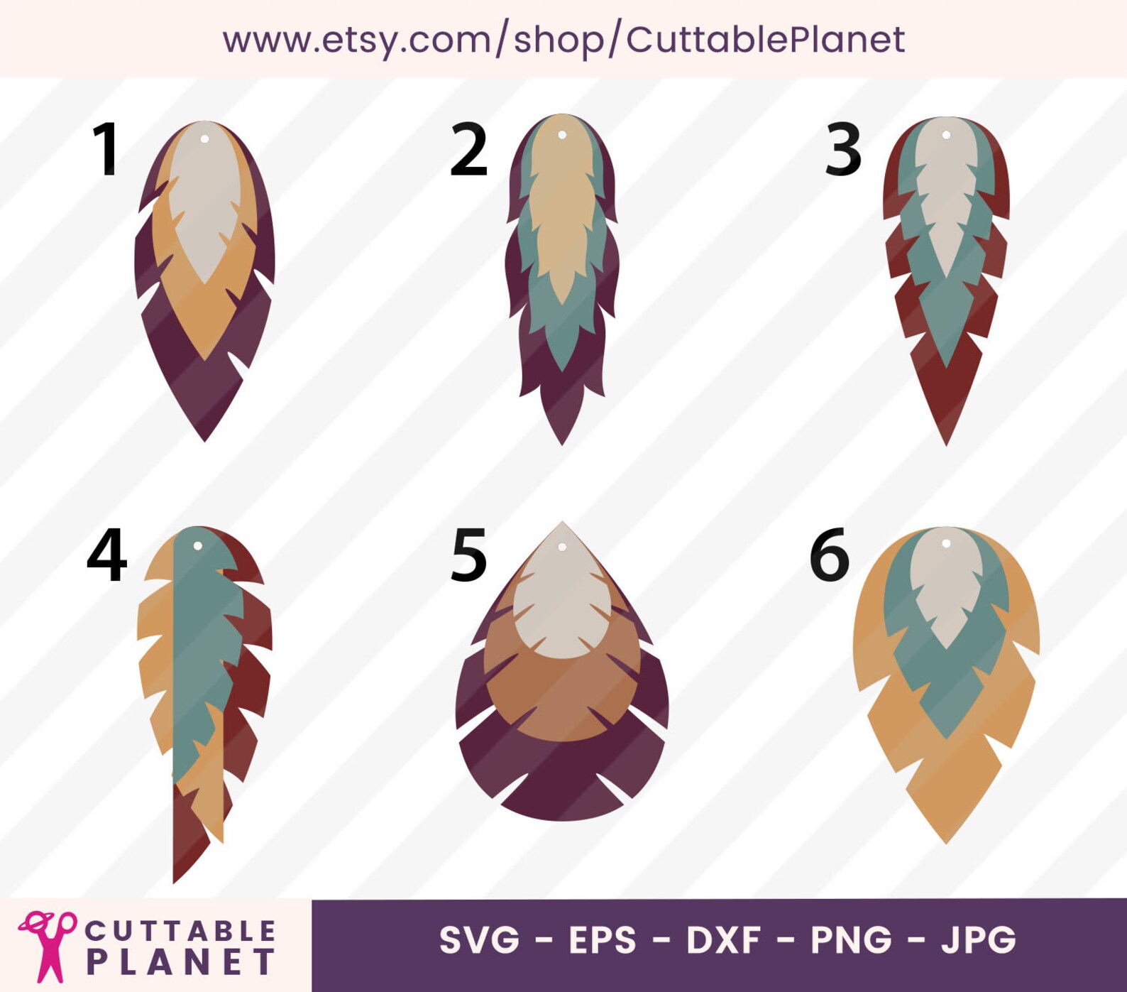 Stacked Feathers Earring Template Svg Dxf Eps Png Jpg - Etsy