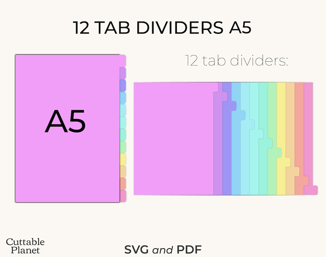 12 Tab Dividers for A5 Svg and Pdf, 12 Tab Dividers Template Svg ...