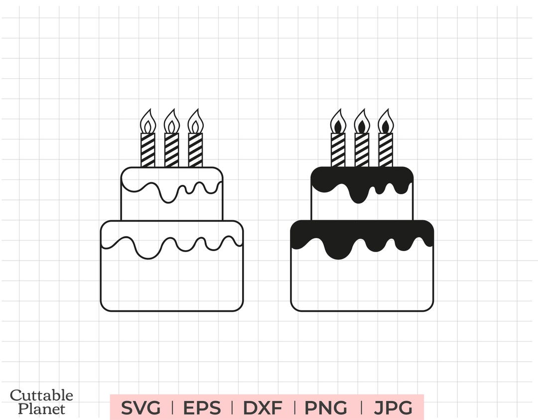 Birthday Cake Outline Svg,dxf, Eps, Png, Jpg, Birthday Cake Clipart ...