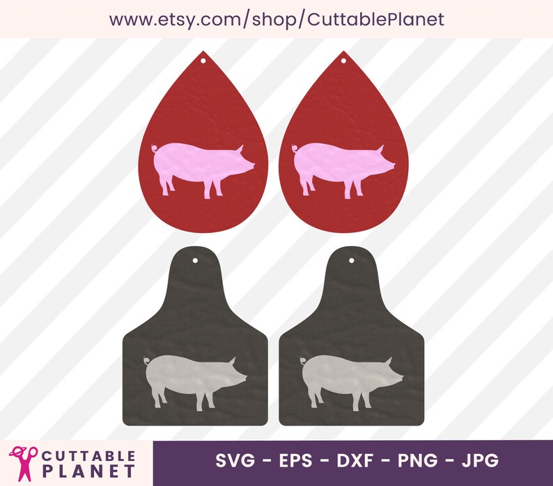 Pig earrings template svg dxf eps png jpg faux leather | Etsy