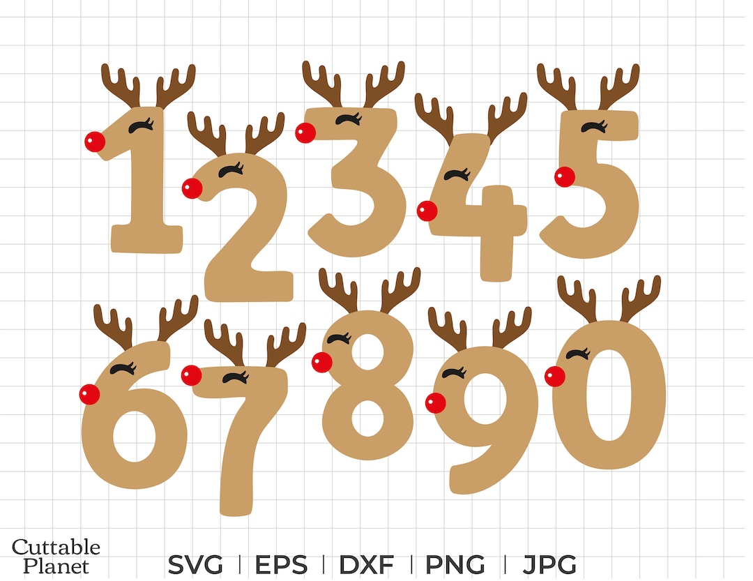 Reindeer Number Svg, Dxf, Eps, Png, Jpg, First Christmas Svg, Christmas ...