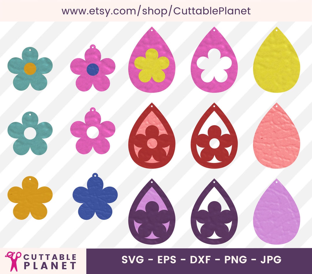 Flowers Earrings Templates Svg, Dxf, Eps, Png, Jpg, Faux Leather ...