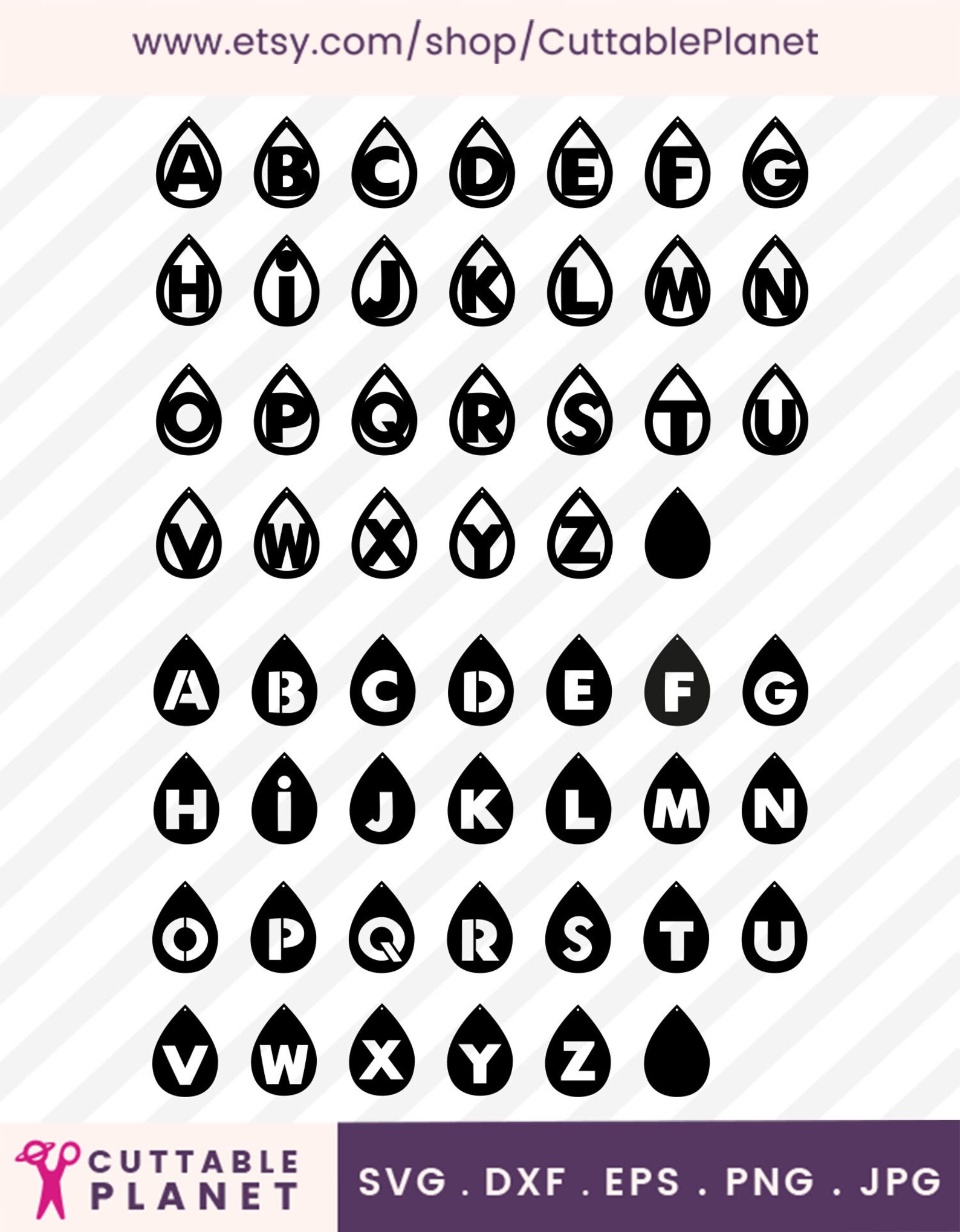 Alphabet Earrings Teardrop Svg Dxf Eps Png Jpg Letters | Etsy