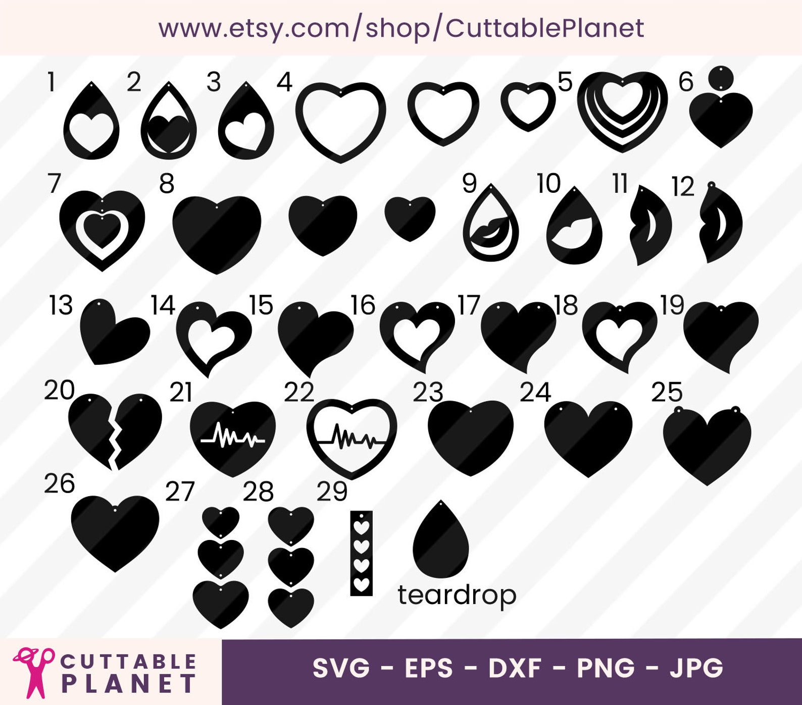 Heart Earrings Template Svg Dxf Eps Png Jpg - Etsy