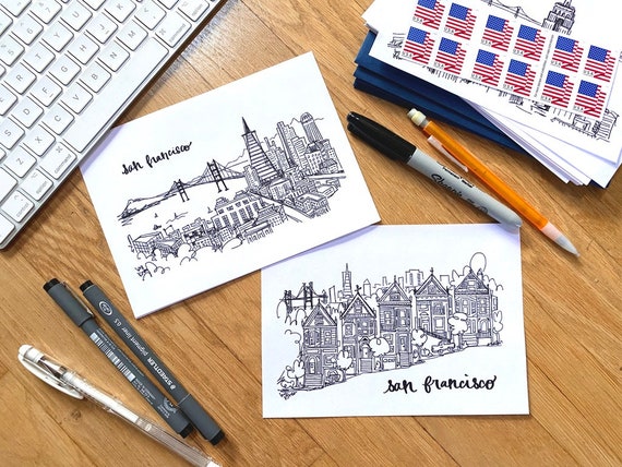 Color Your Own Postcards SF Pack | Etsy