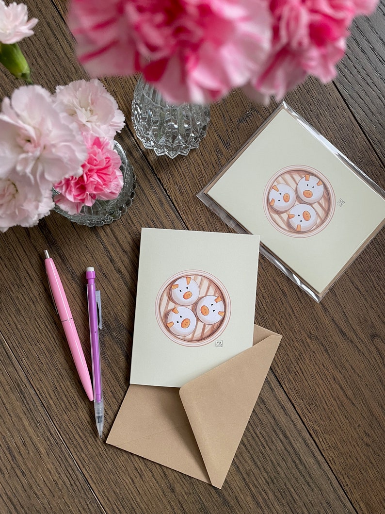 Cute Dim Sum Pigs Greeting Card - Etsy