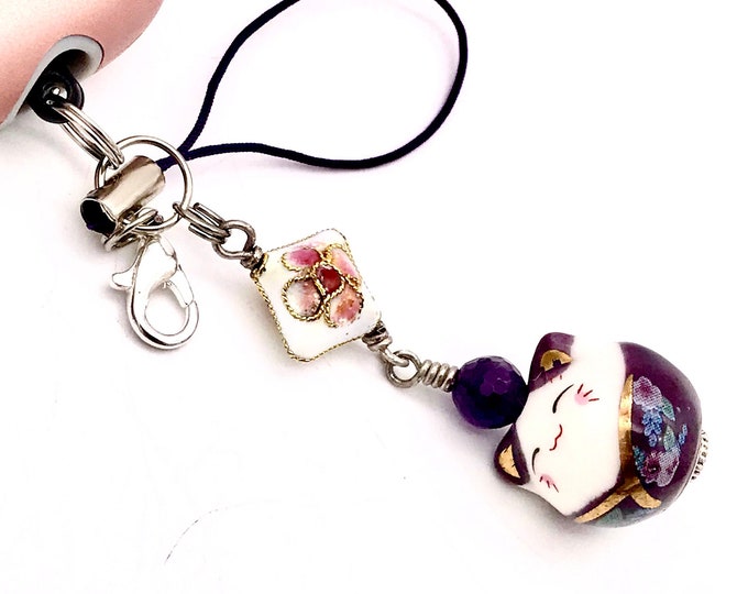 Kawaii Cat Phone Charm Purple Maneki Neko Phone Charm Purple - Etsy