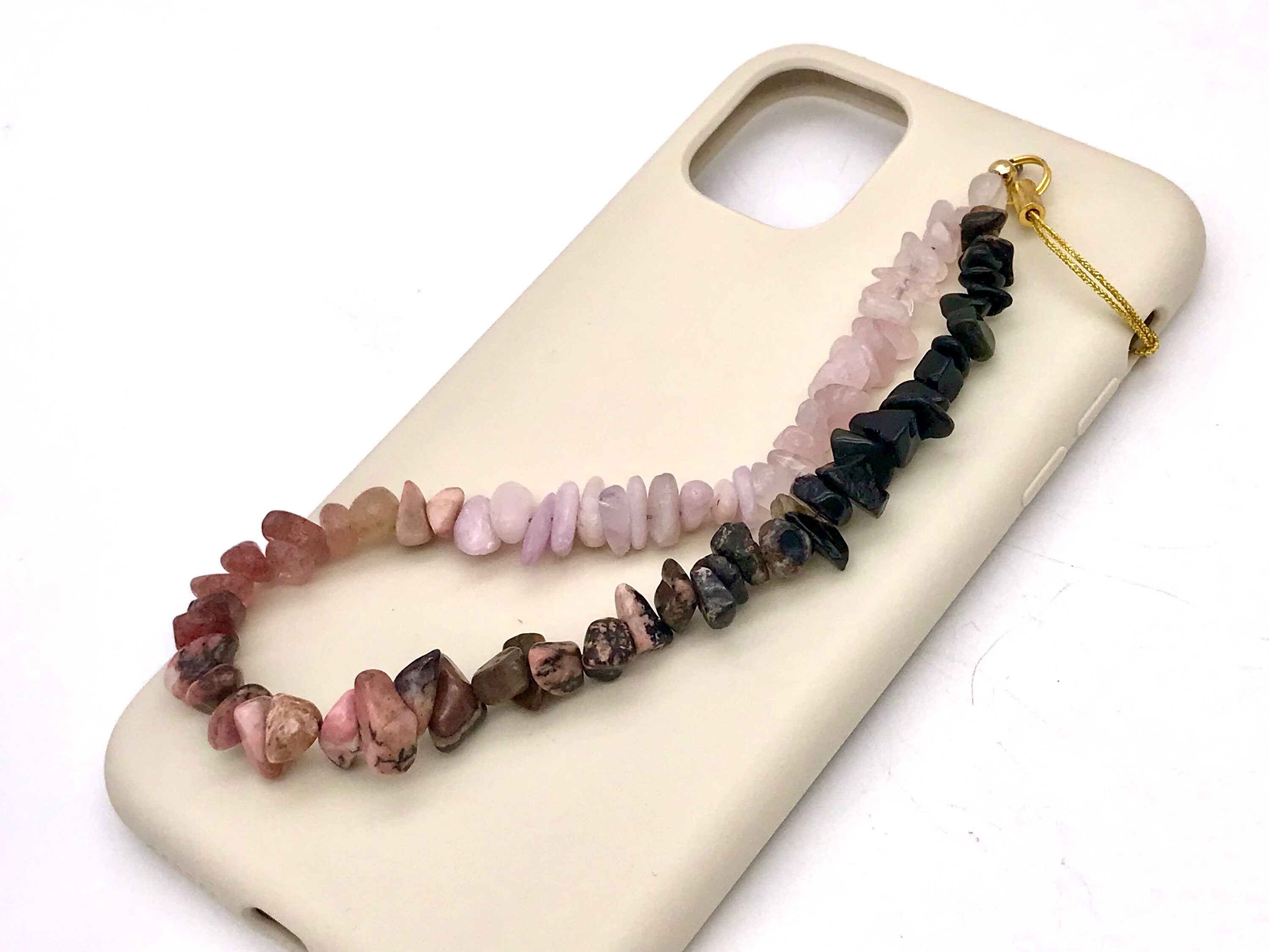 Obsidian & Rose Quartz Phone Charm, Gradient Gemstone Strap - Etsy