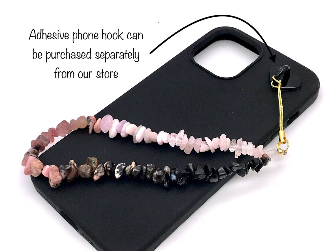 Obsidian & Rose Quartz Phone Charm, Gradient Gemstone Strap - Etsy