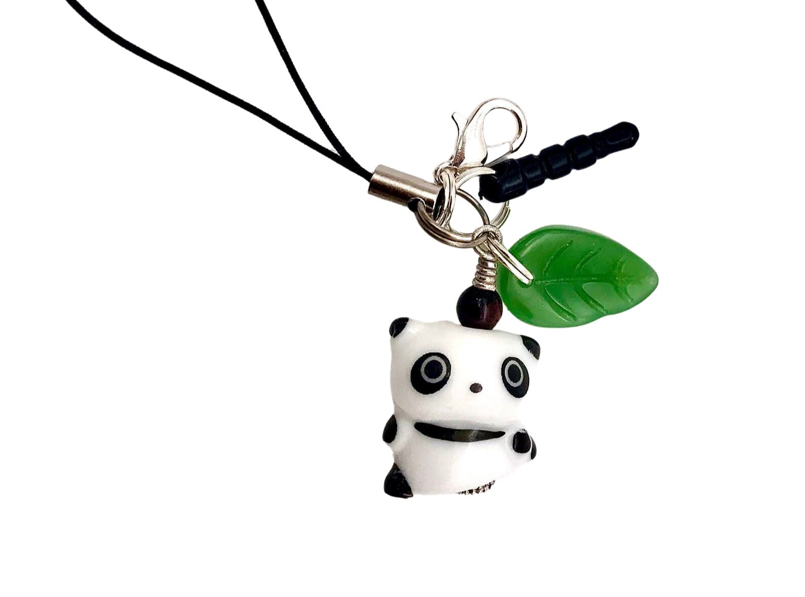Custom Kawaii Panda Phone Charm, Jade Leaf & Onyx - Etsy