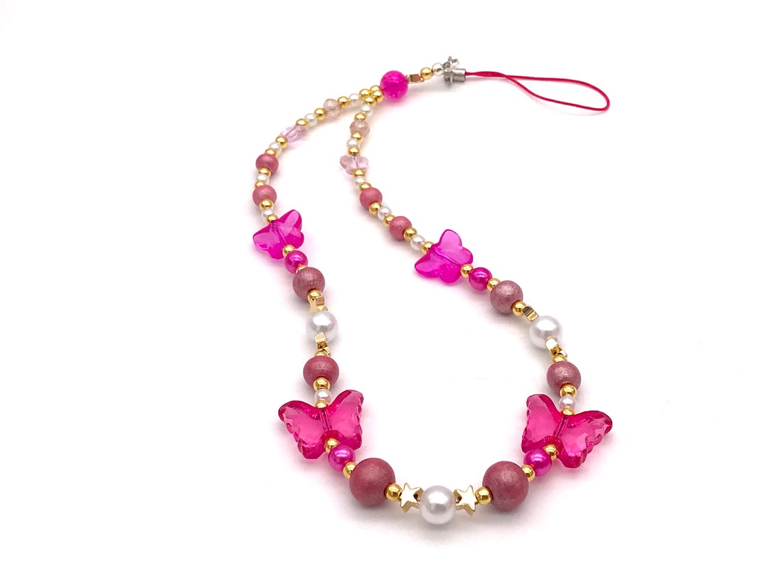 Y2K Hot Pink Butterfly Phone Charm Strap - Customizable - Etsy
